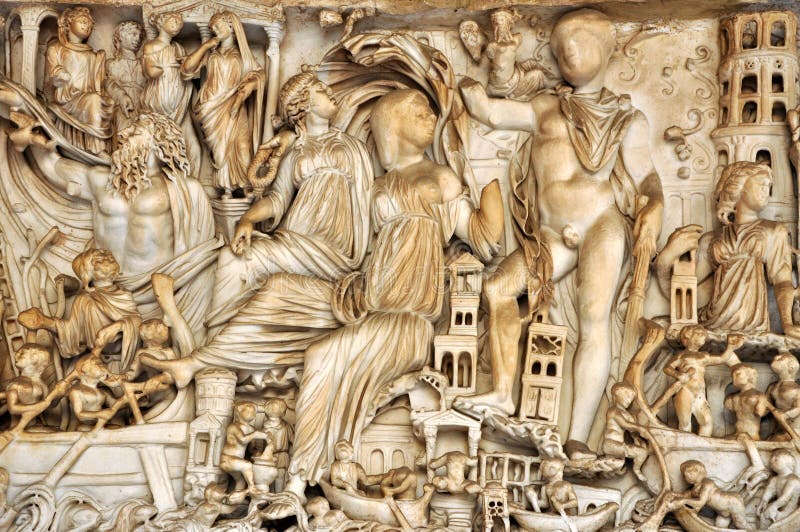 Bas-relief of Ancient Roman Gods Stock Photo - Image of archaeology ...