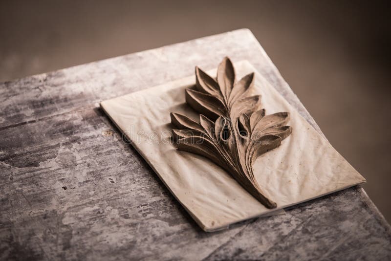 Bas-relief. Clay Form. Plaster Workshop. Close Up. Selective Focus ...