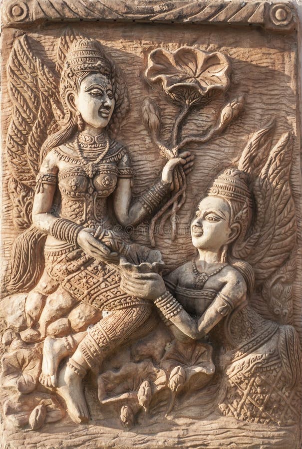 Bas-relief Decorated on the Wall Stock Photo - Image of leaf, carving ...