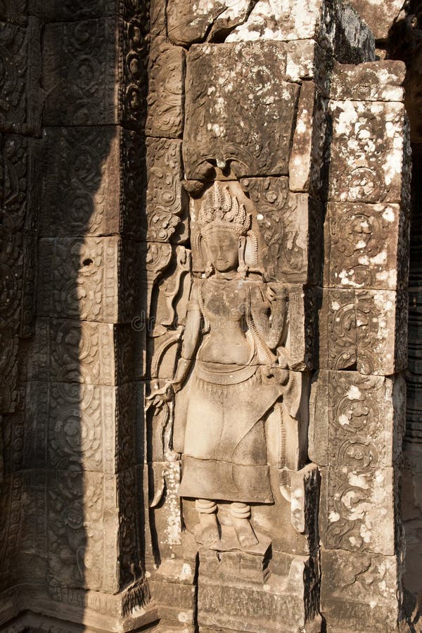The Bas-relief Depicting a Woman. Angkor Wat Stock Photo - Image of ...