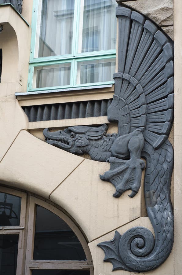 Bas-relief of a Dragon on a Facade Building Stock Image - Image of ...