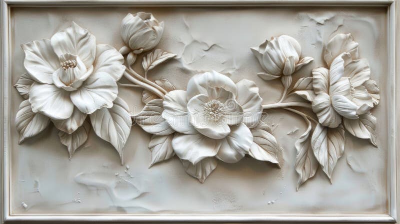 Bas-relief Floral Composition in a Frame on a Beige Background Stock ...