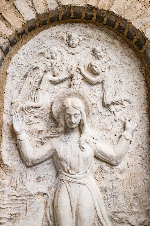 Bas Relief Representing Virgin Mary Surrounded Angels Stock Photos ...