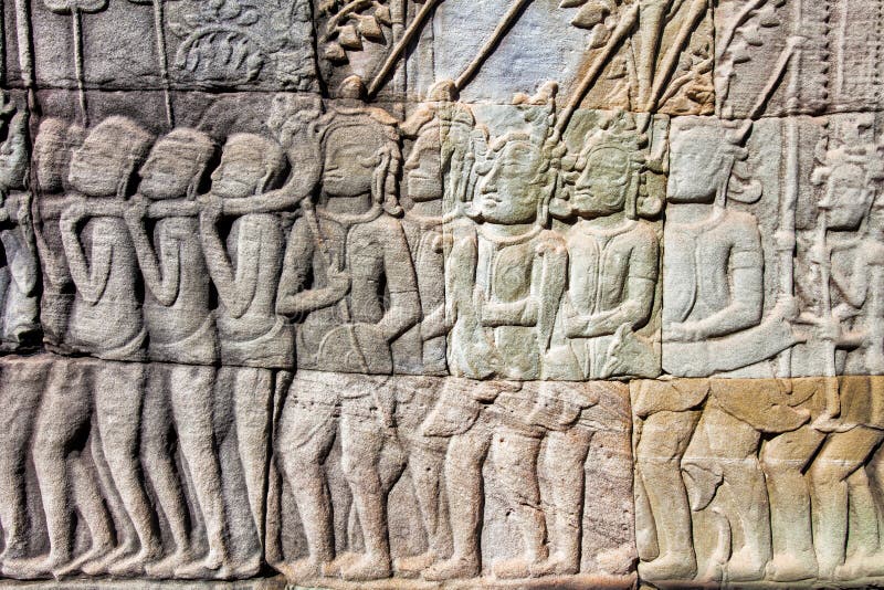 Bas-relief on the Wall of Angkor Wat Stock Photo - Image of history ...