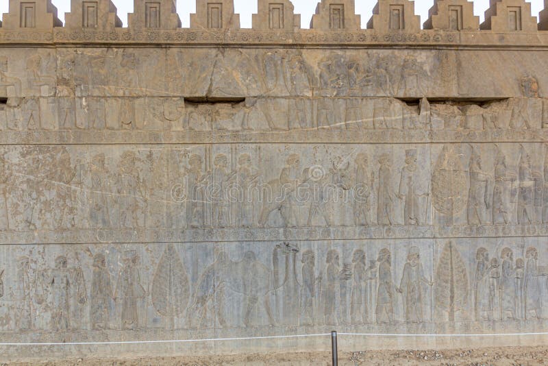 Bas Reliefs at Apadana Palace in the Ancient Persepolis, Ir Stock Photo ...