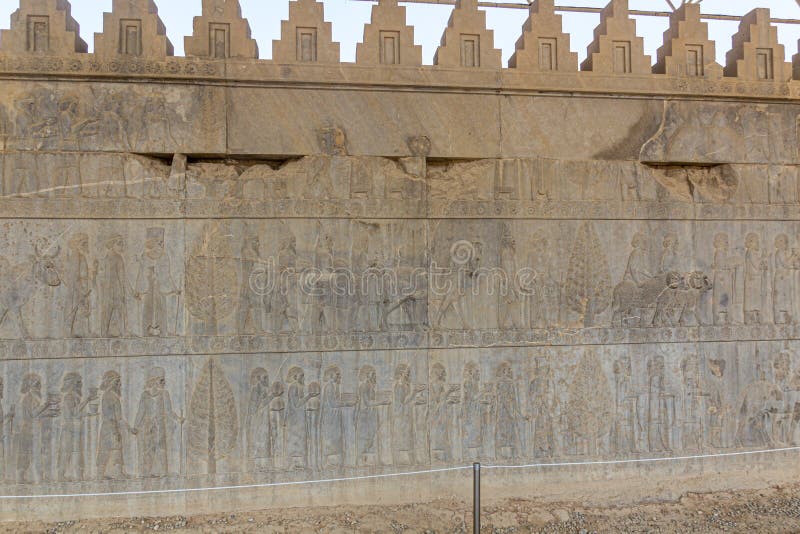 Bas Reliefs at Apadana Palace in the Ancient Persepolis, Ir Stock Photo ...