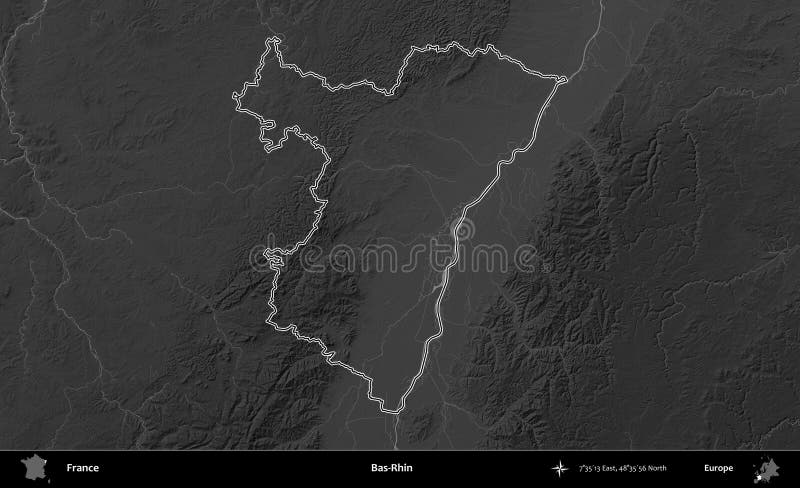 Bas-Rhin Outlined, France. Grayscale Stock Image - Image of ...
