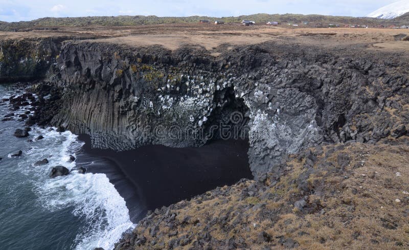 Basalt Column Cave on the Black Sand Beach of Arnarstapi Stock Photo ...
