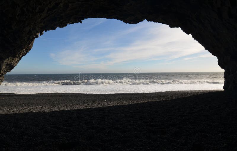 Basalt Column Cave on Black Sand Beach in Iceland Stock Photo - Image ...