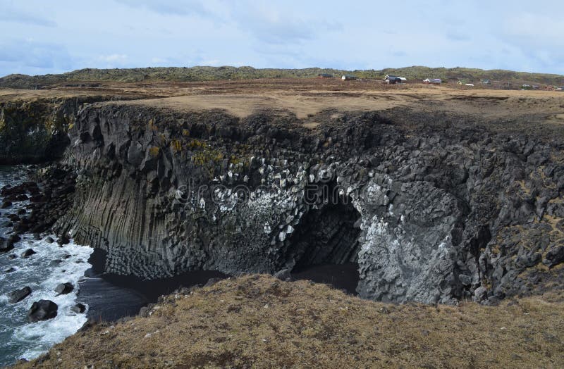 Basalt Column Cavern with Black Sand Beach in Iceland Stock Image ...