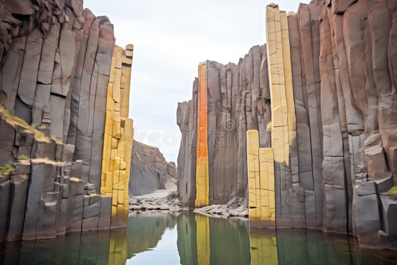 Basalt Column Cliffs with Geometric Rock Formations Stock Illustration ...