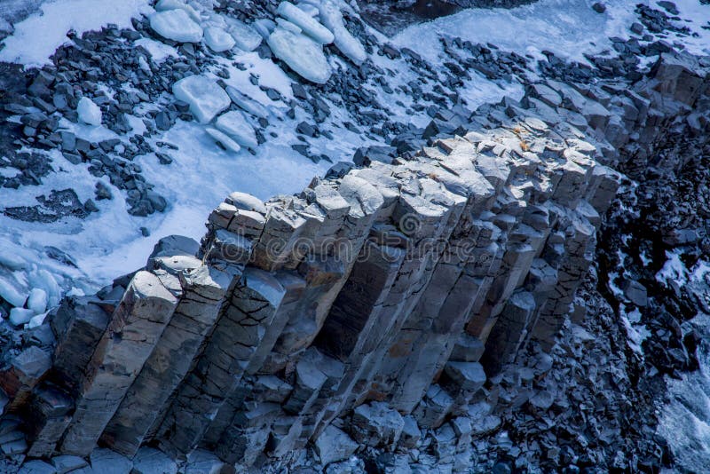 Basalt Column Formation in a Canyon in Winter Stock Photo - Image of ...