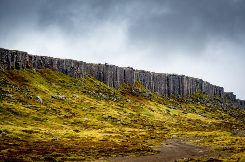 Basalt Column Wall in Iceland Stock Image - Image of tour, cloudy ...