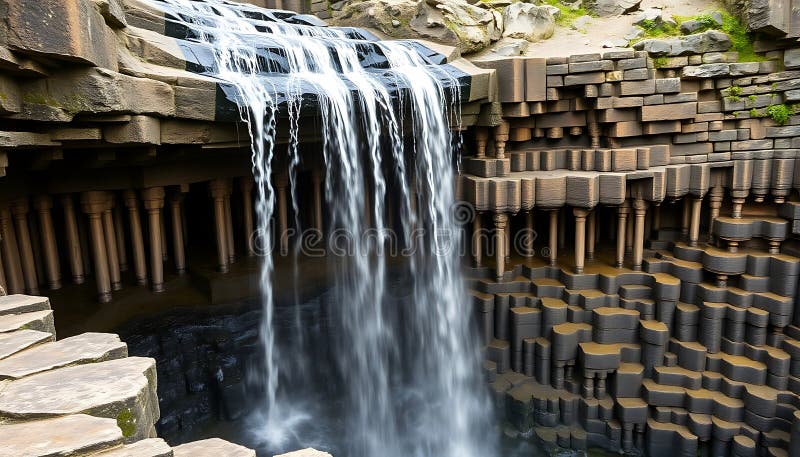 Basalt Column Waterfall Landscape, Unique Geological Formation and ...