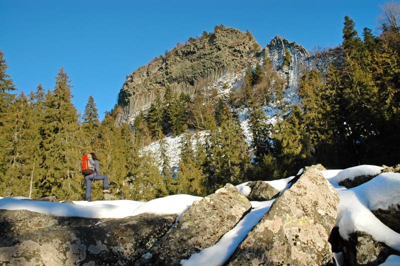 Basalt Columns Covered with Snow Stock Image - Image of apuseni, stack ...