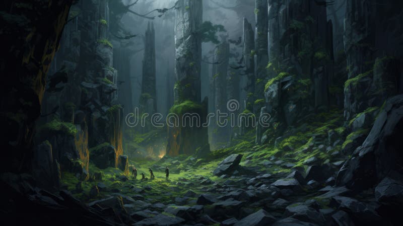 The Basalt Forest: a Dark and Foreboding Dnd Style Illustration Stock ...