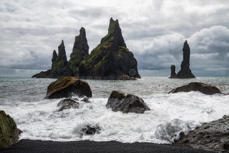 Basalt Rock Formations Troll Toes on Black Beach. Reynisdrangar, Vik ...