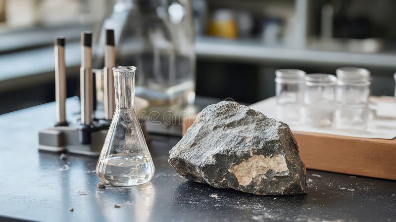 Basalt Rock Sample with Laboratory Equipment on Research Table Stock ...
