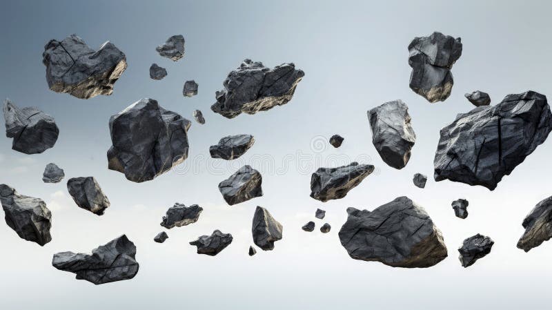 Basalt Stones on Gray Gradient Background. Creative Concept of Floating ...