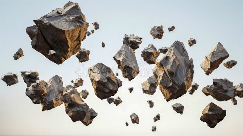 Basalt Stones on Gray Gradient Background. Creative Concept of Floating ...