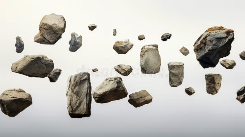 Basalt Stones on Gray Gradient Background. Creative Concept of Floating ...