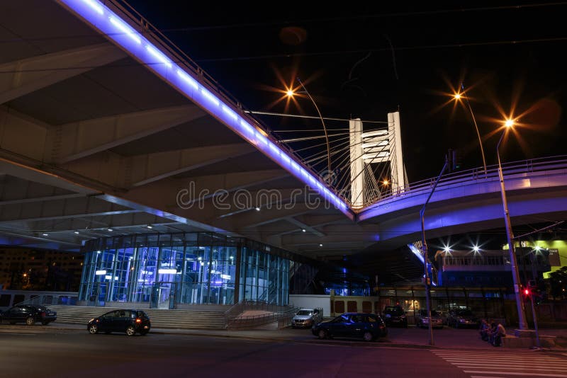 Basarab Bridge Illuminated in the Night Editorial Photo - Image of ...