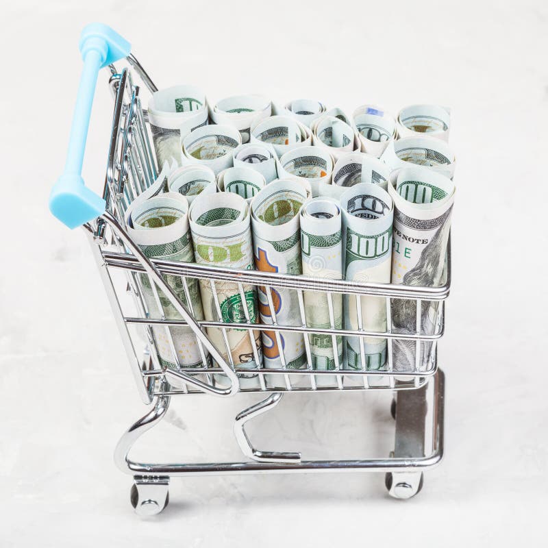 Bascart with Dollar Banknotes on Concrete Board Stock Photo - Image of ...
