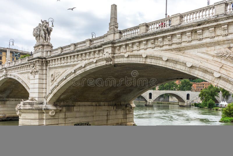 Base of a Bridge on Tiber River in Rome, Italy Stock Image - Image of ...