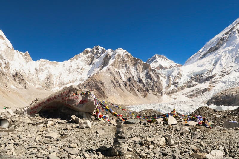 At the Base Camp of Mount Everest, a Large Rock, Boulder, Sprayed with ...