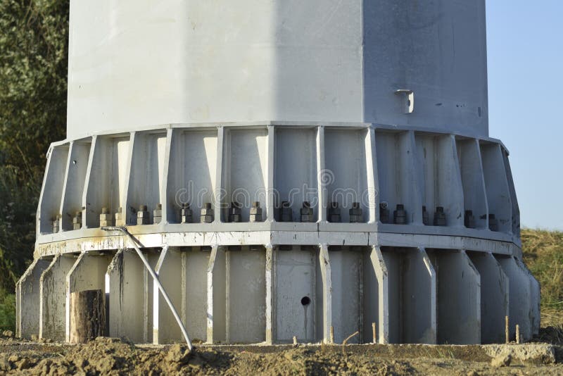 The Base of the Column Power Line Support. Massive Metal Pole Stock ...