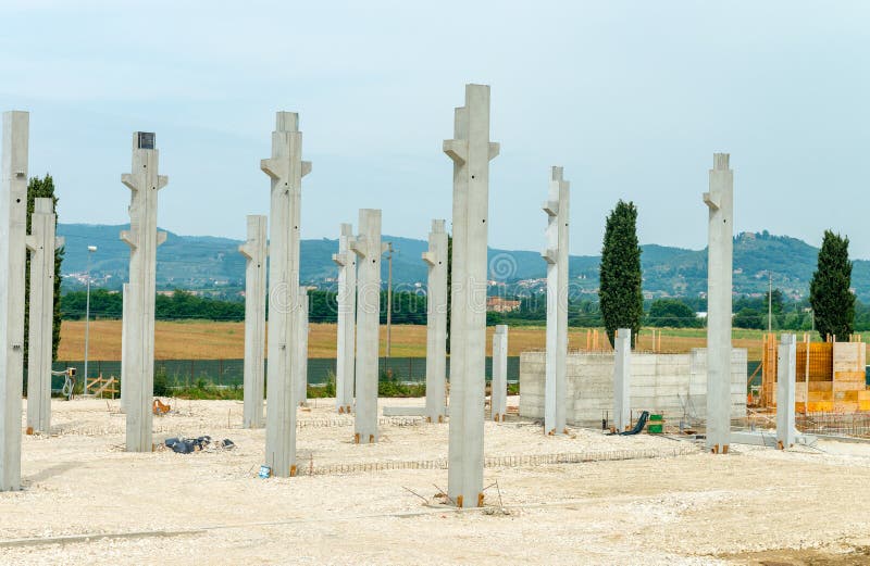 Base Columns of Construction Building in Working Site Stock Photo ...