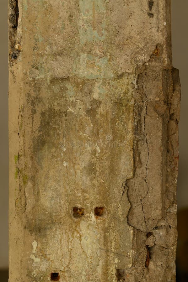 The Base of the Concrete Pillar Has Cracks and Loose Cement Stock Photo ...