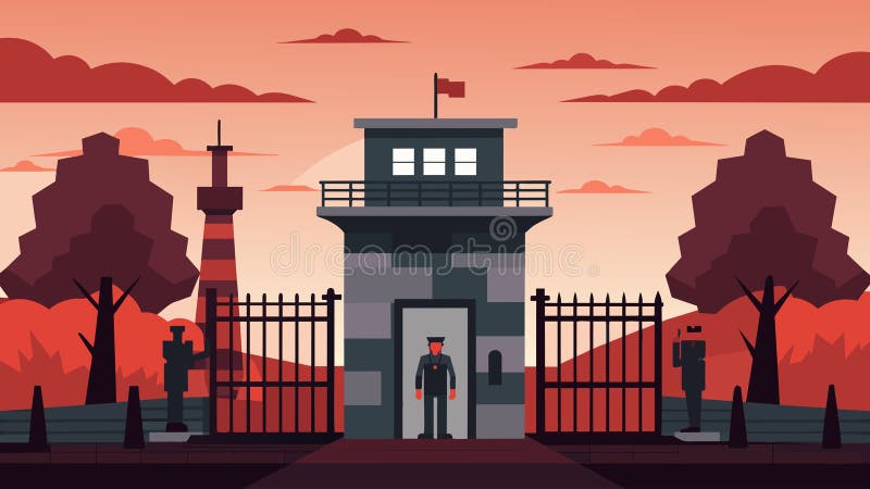 At the Base of the Control Tower Large Gates Guard the Entrance ...