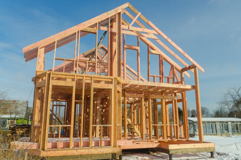Construction of Wooden Frame House Stock Photo - Image of material ...