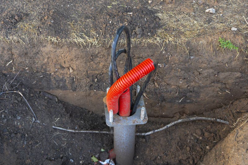 Base of the Lamp Post before Installation. Cable Sticking Out of the ...