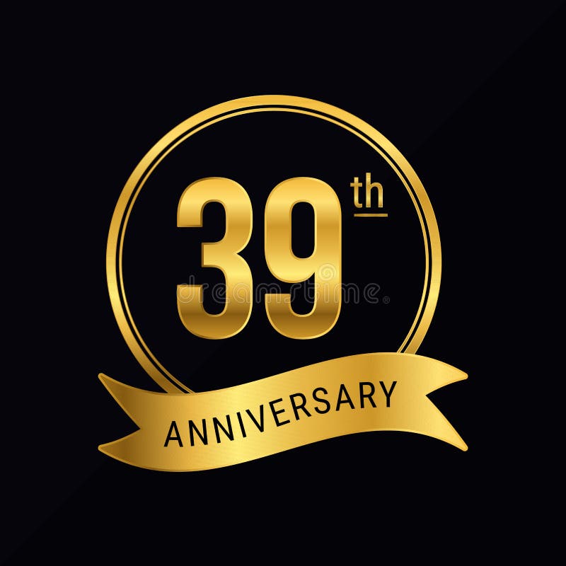39th Anniversary Logo Golden Color for Celebration Event Round Stamp ...