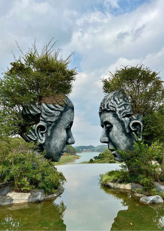 Sculpted Heads at Infinity Lake, Da Lat Stock Photo - Image of nature ...