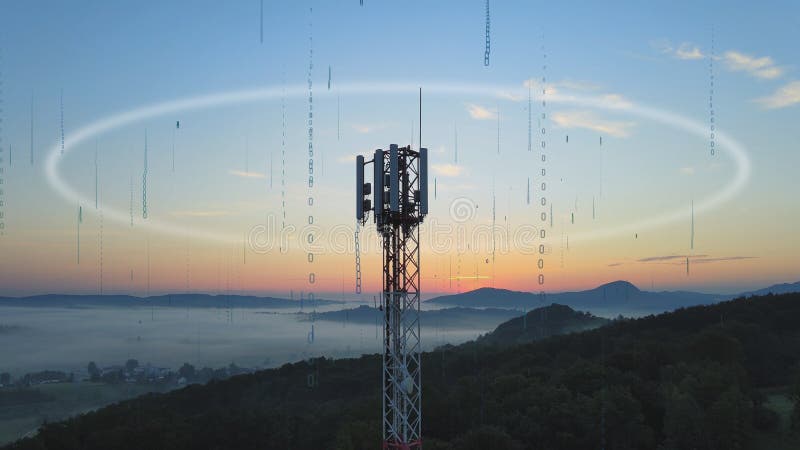 Base Station Telecommunication Tower with Digital Binary Code Stock ...