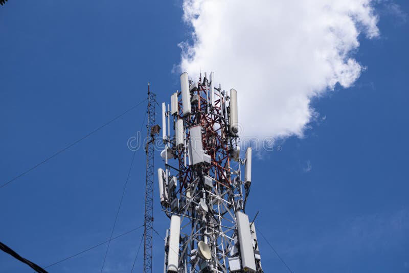 Base Transceiver System Tower with Sky and Clouds Stock Image - Image ...