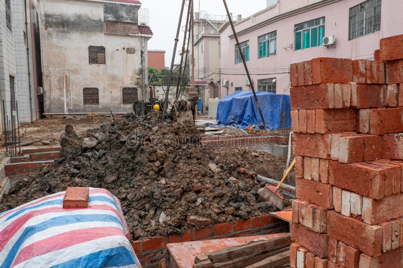 Base Works of a Construstion Site of New House Stock Photo - Image of ...