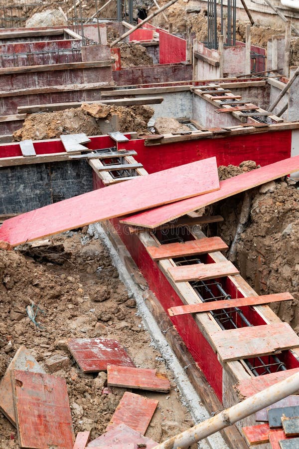 Base Works of a Construstion Site of New House at Vertical Composition ...