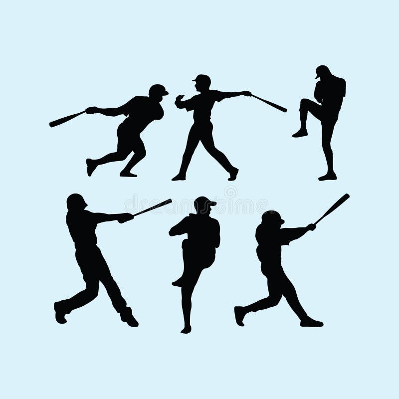Baseball Players in Various Poses Athlete Silhouette Vector Set ...