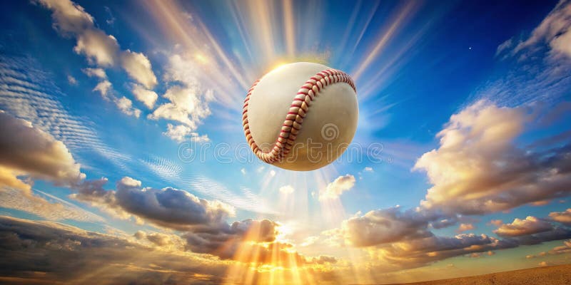 A Baseball Ascends into a Radiant Sunset Sky, a Dramatic Image of ...