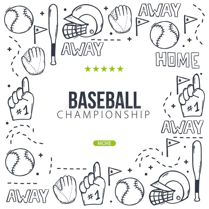 Baseball Background with Hand Draw Doodle Elements. Template Design ...