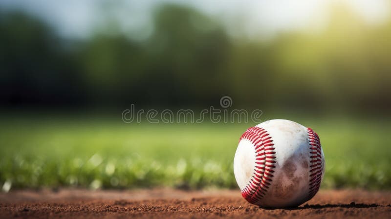 Baseball Ball and Bat on a Game Field Stadium Stock Photo - Image of ...
