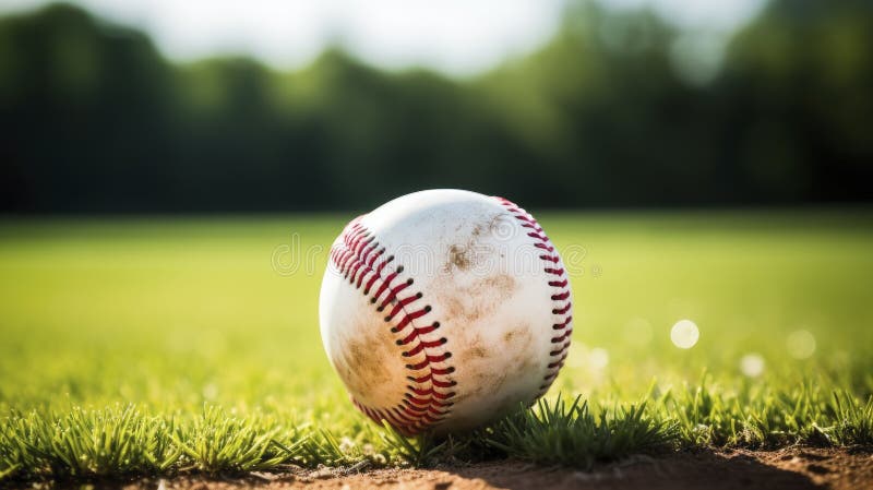 Baseball Ball and Bat on a Game Field Stadium Stock Image - Image of ...