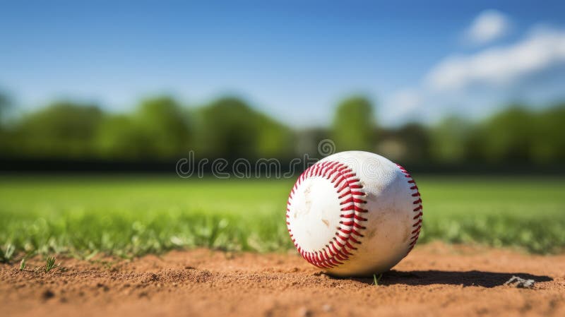 Baseball Ball and Bat on a Game Field Stadium Stock Photo - Image of ...