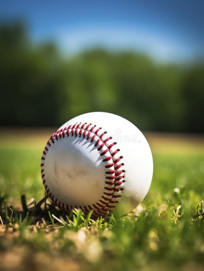 Baseball Ball and Bat on a Game Field Stadium Stock Photo - Image of ...