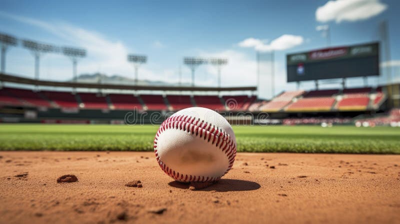 Baseball Ball and Bat on a Game Field Stadium Stock Image - Image of ...