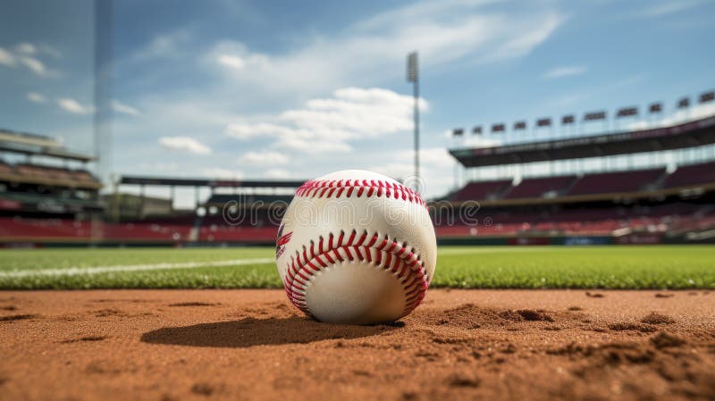Baseball Ball and Bat on a Game Field Stadium Stock Photo - Image of ...